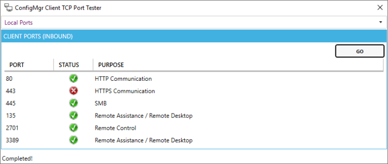 ConfigMgr Client TCP Port Tester