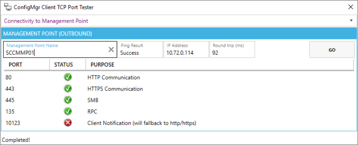 ConfigMgr Client TCP Port Tester